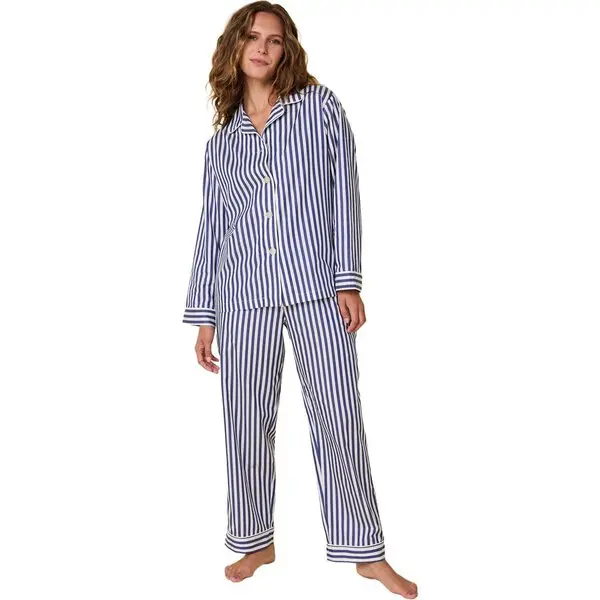 THE CAT'S PAJAMAS Luxe Pima Pajama Print Set - Classic Stripe Navy