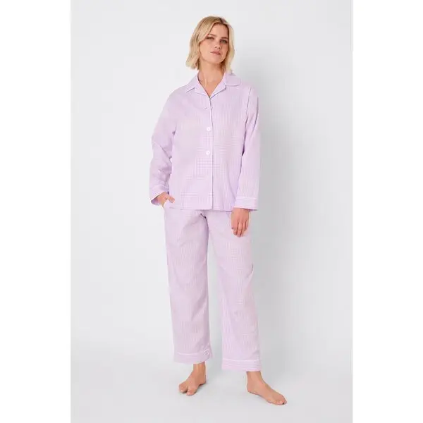 THE CAT'S PAJAMAS Gingham Pima Cotton Pajama Set - Gingham Lavender