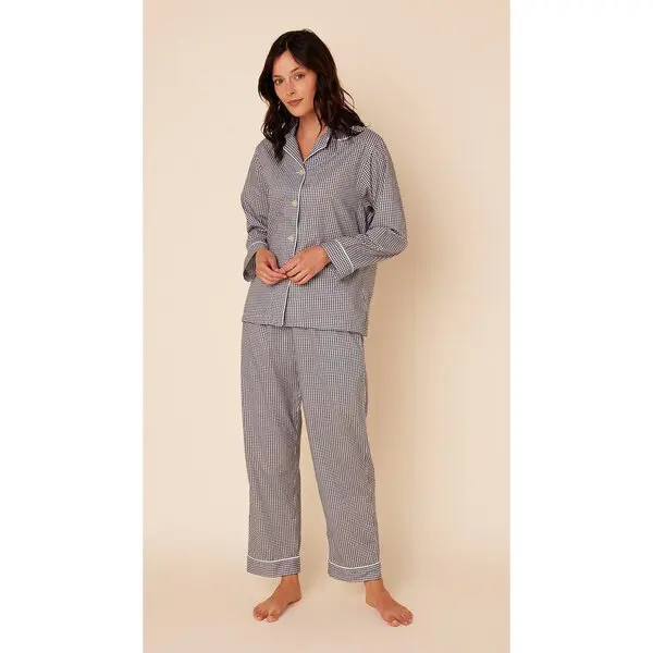 THE CAT'S PAJAMAS Gingham Pima Cotton Pajama Set - Gingham Navy