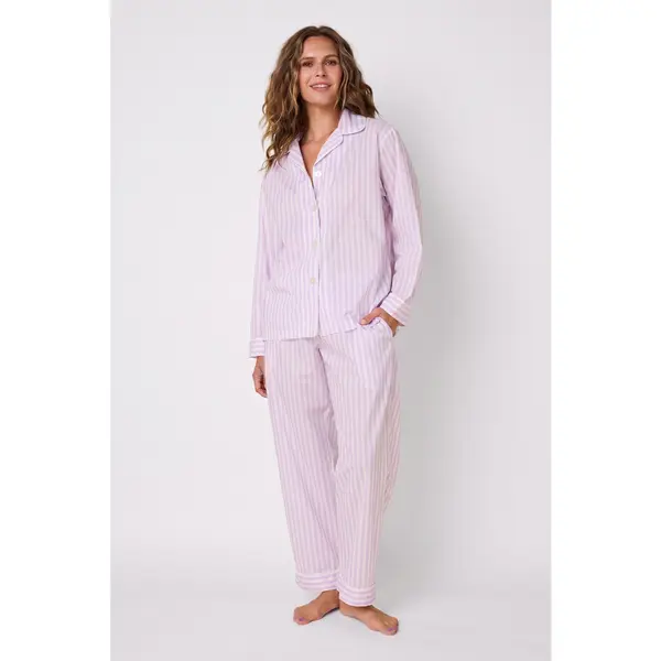 THE CAT'S PAJAMAS Classic Stripe Pima Cotton Pajama Set - Lavender