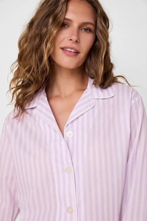 THE CAT'S PAJAMAS Gingham Pima Cotton Pajama Set - Lavender