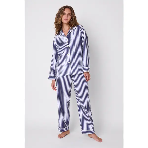 THE CAT'S PAJAMAS Classic Stripe Pima Cotton Pajama Set - Navy