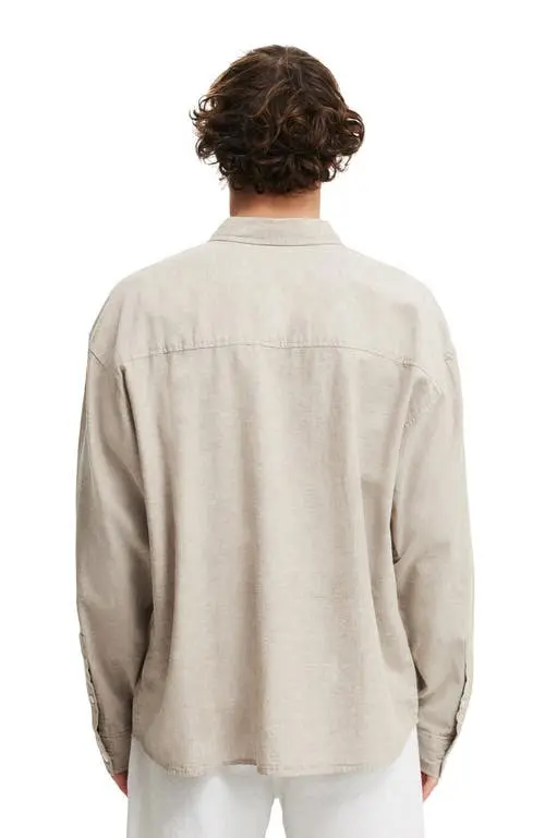 COTTON ON Eli Long Sleeve Shirt - Textured Oatmeal