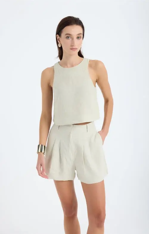 MONLICIA Lena Sleeveless Linen Crop Top - Stone