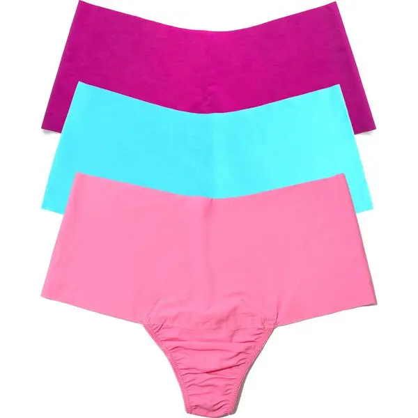 Hanky Panky Breathe Assorted 3-pack High Waist Thongs - Pacific/taffy/hot Fuschia