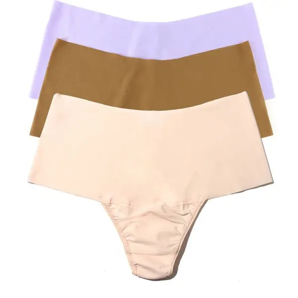 Hanky Panky Breathe Assorted 3-pack High Waist Thongs - Wisteria/cocoa/vanilla