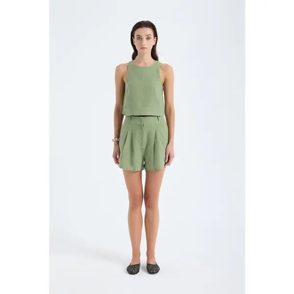 MONLICIA Reve 100% Linen Relaxed Fit High-waist Shorts - Green