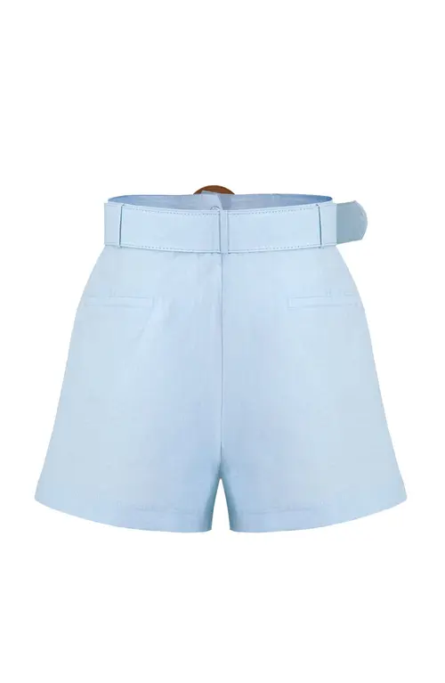 MONLICIA Reve 100% Linen High-waist Pleated Relaxed Fit Shorts - Light Blue