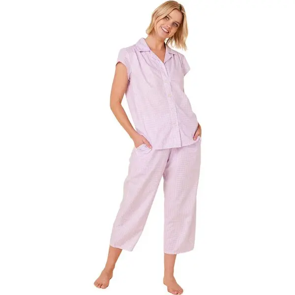 THE CAT'S PAJAMAS Luxe Pima Capri Floral Set - Classic Gingham Lavender