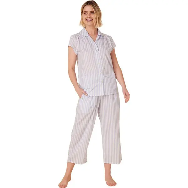 THE CAT'S PAJAMAS Luxe Pima Capri Print Set - Classic Stripe Blue