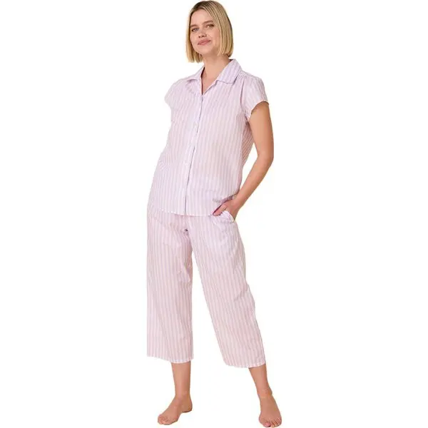 THE CAT'S PAJAMAS Luxe Pima Capri Print Set - Classic Stripe Lavender