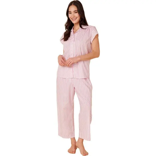 THE CAT'S PAJAMAS Luxe Pima Capri Floral Set - Classic Stripe Pink