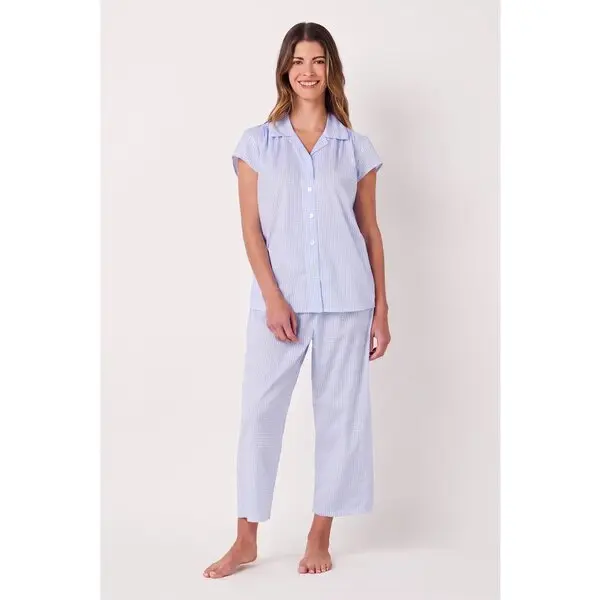 THE CAT'S PAJAMAS Luxe Pima Capri Print Set - Gingham Blue