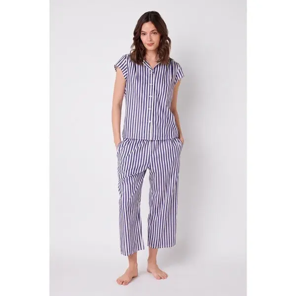 THE CAT'S PAJAMAS Luxe Pima Capri Print Set - Navy