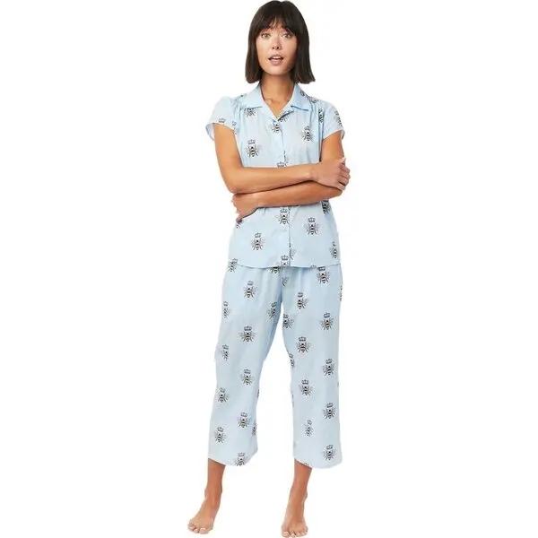 THE CAT'S PAJAMAS Luxe Pima Capri Print Set - Queen Bee Blue