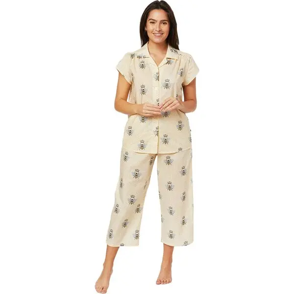 THE CAT'S PAJAMAS Luxe Pima Capri Print Set - Queen Bee Honey