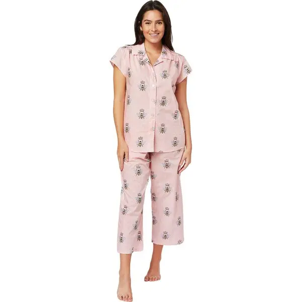 THE CAT'S PAJAMAS Luxe Pima Capri Floral Set - Queen Bee Pink