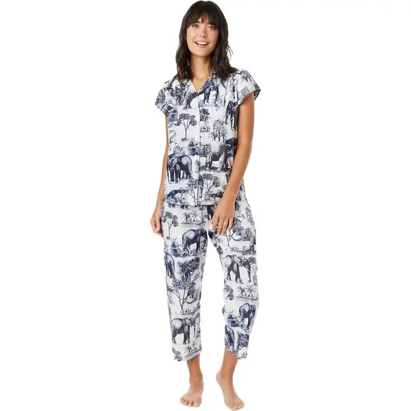 THE CAT'S PAJAMAS Luxe Pima Capri Floral Set - Safari Toile