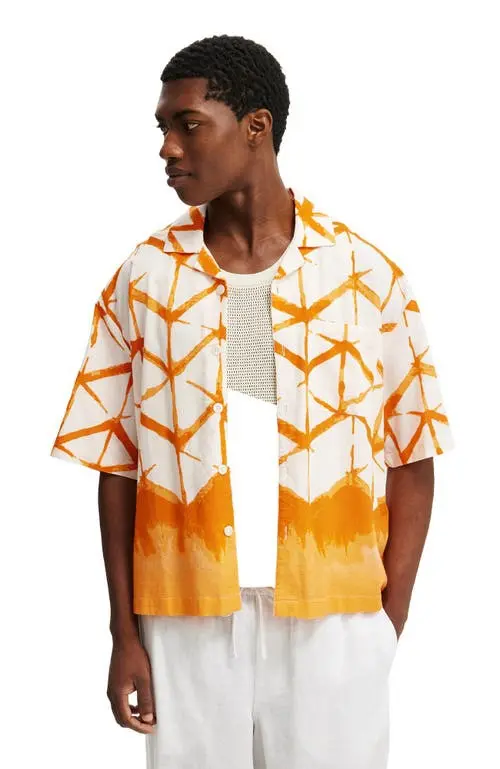 COTTON ON Cabana Short Sleeve Shirt - Orange Abstract Print