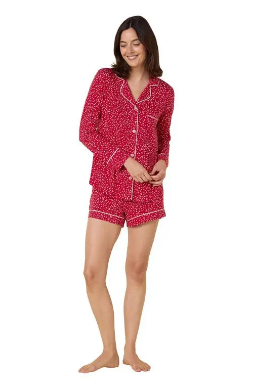 THE CAT'S PAJAMAS Pima Knit Long Sleeved Short Set - Confetti Dot Red