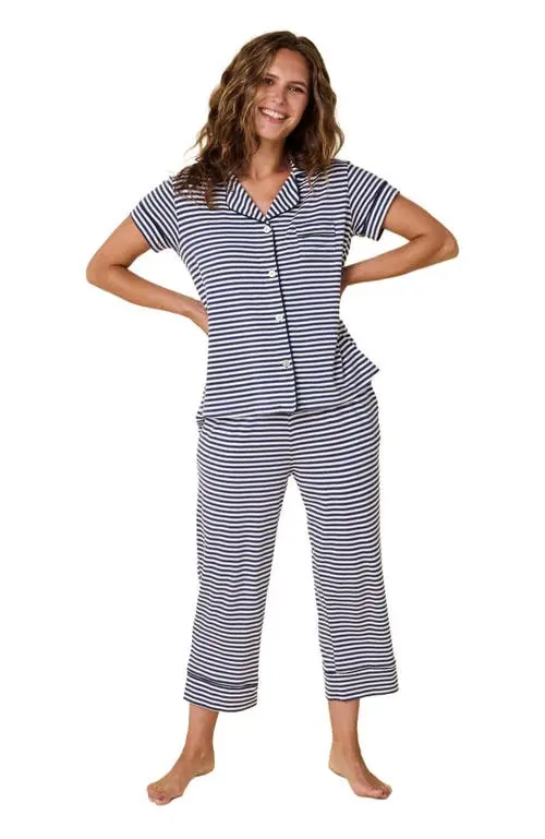 THE CAT'S PAJAMAS Pima Knit Capri Set Print - Essential Stripe Navy