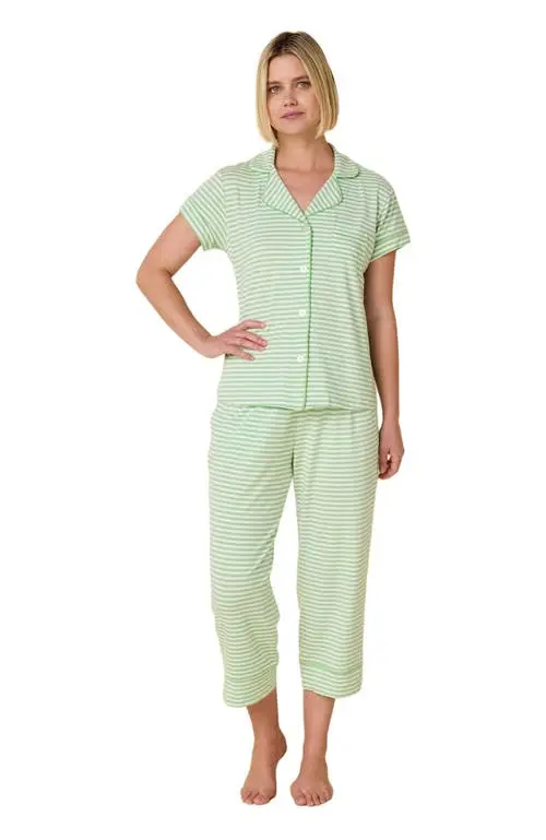 THE CAT'S PAJAMAS Pima Knit Holiday Capri Set - Essential Stripe Pistachio