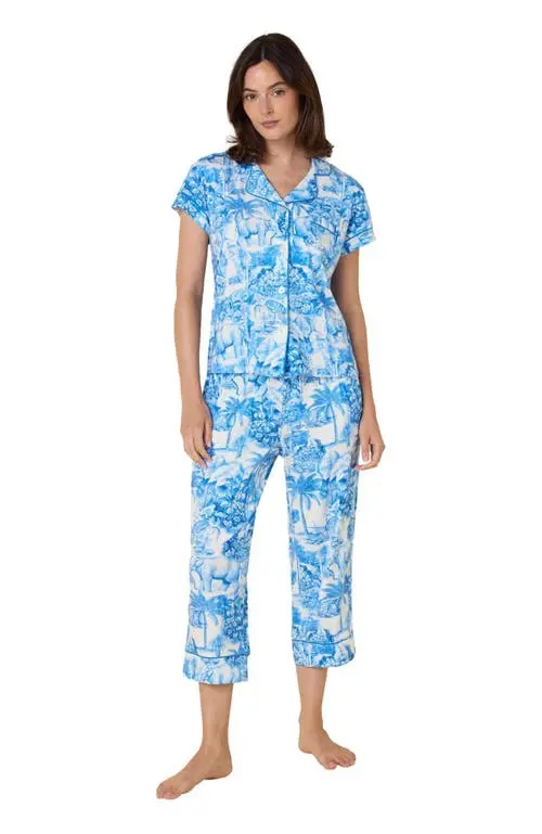 THE CAT'S PAJAMAS Pima Knit Holiday Capri Set - Palm Grove Blue