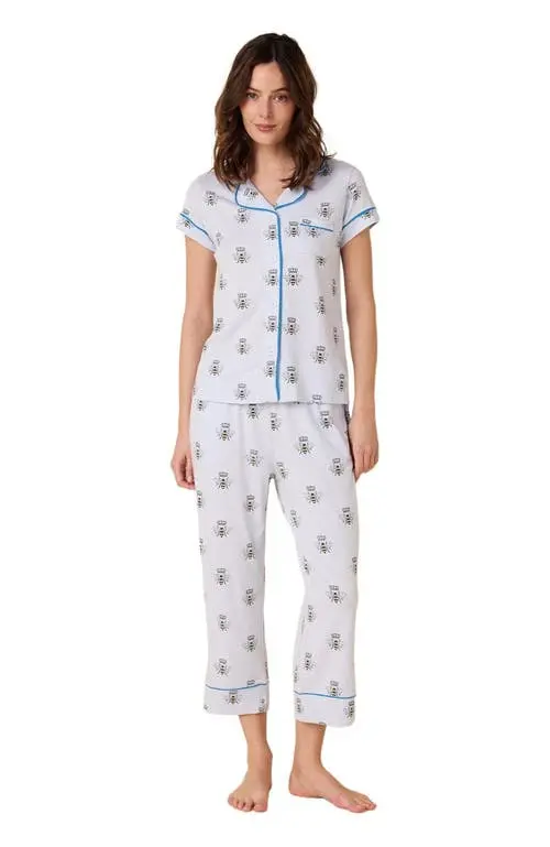 THE CAT'S PAJAMAS Pima Knit Capri Set Print - Queen Bee Blue