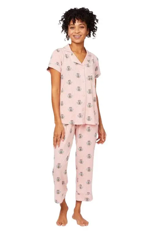 THE CAT'S PAJAMAS Pima Knit Holiday Capri Set - Queen Bee Pink
