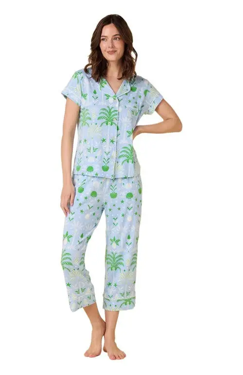 THE CAT'S PAJAMAS Pima Knit Capri Set Print - Tropicana Palm