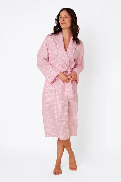 THE CAT'S PAJAMAS Gingham Pima Cotton Shawl Collar Robe - Gingham Pink