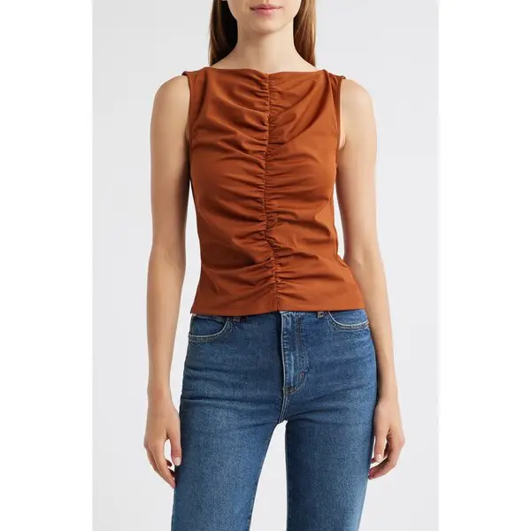 FRAME Ruched Sleeveless Top - Chestnut