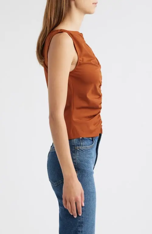 FRAME Ruched Sleeveless Top - Chestnut