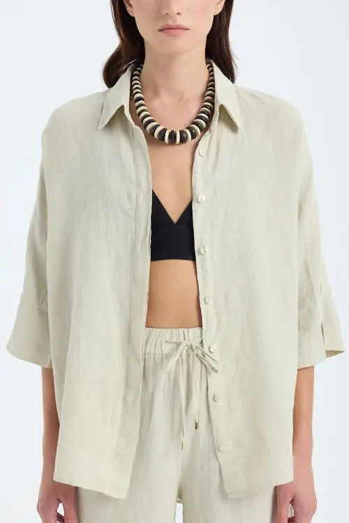 MONLICIA Iyan 100% Linen Oversized Button-up Shirt - Beige