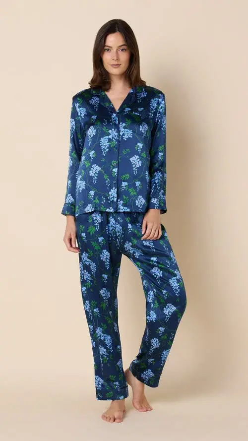 THE CAT'S PAJAMAS Floral Silk Pajama Set - Cascadia