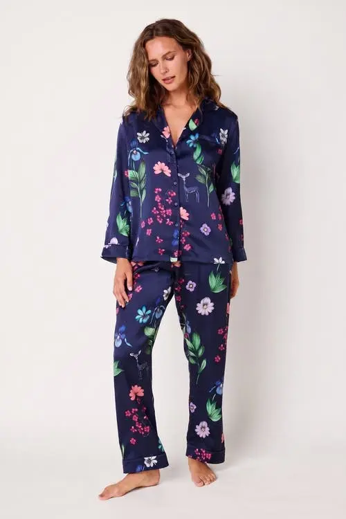 THE CAT'S PAJAMAS Floral Silk Pajama Set - Deerly
