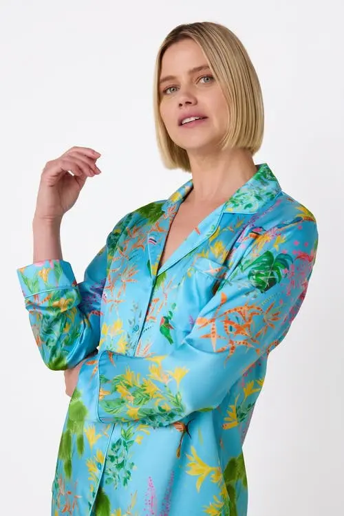 THE CAT'S PAJAMAS Floral Silk Pajama Set - Hummingbird