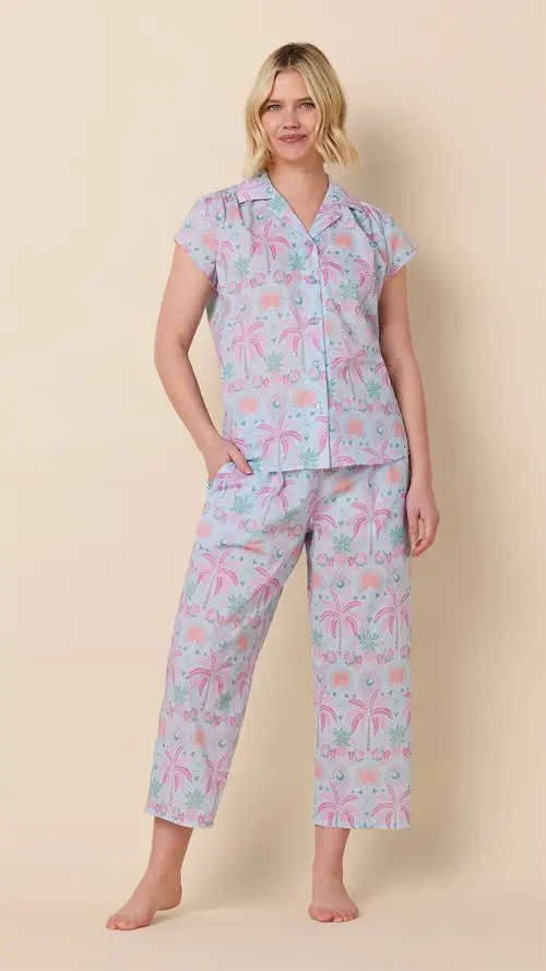 THE CAT'S PAJAMAS Voile Capri Set - Pink Palms Please