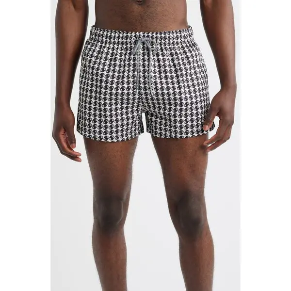 BOARDIES Printed Short Swim Trunks - Black/ Cream