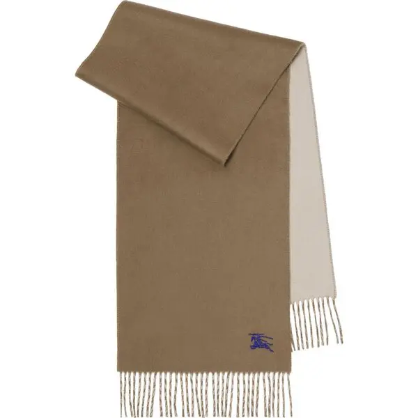 Burberry Reversible Ekd Embroidered Cashmere Scarf - Vole Brown/ Smokegrey