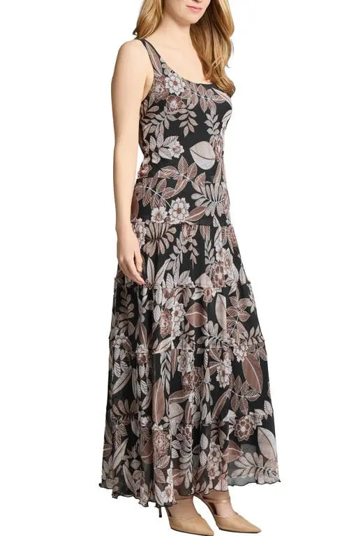 Jones New York Floral Sleeveless Chiffon Maxi Dress - Fudge Multi |  Editorialist