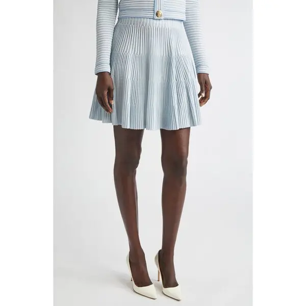 Balmain Textured Knit Flared Skirt - Blue/ White
