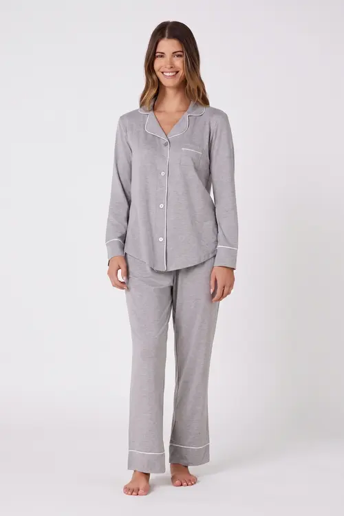 THE CAT'S PAJAMAS Classic Solid Pima Knit Pajama Set - Heather Grey