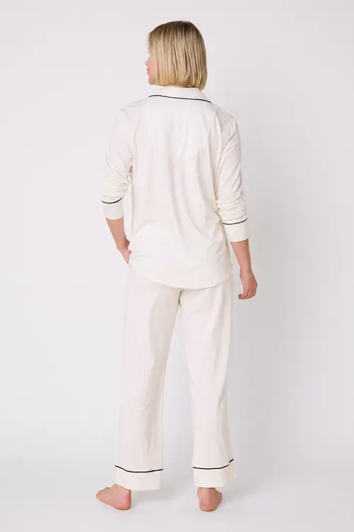 THE CAT'S PAJAMAS Classic Solid Pima Knit Pajama Set - Ivory