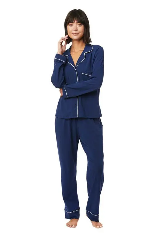 THE CAT'S PAJAMAS Pima Knit Pajama Set - Marine Blue