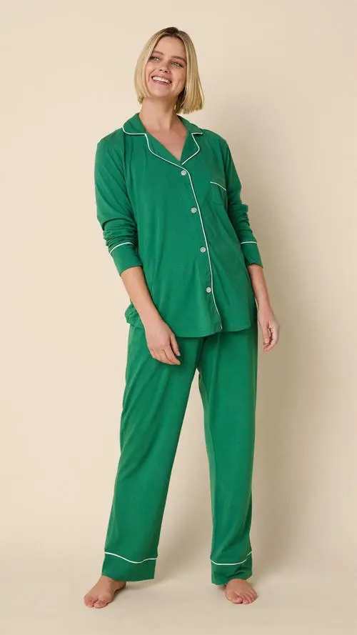 THE CAT'S PAJAMAS Classic Solid Pima Knit Pajama Set - Pine