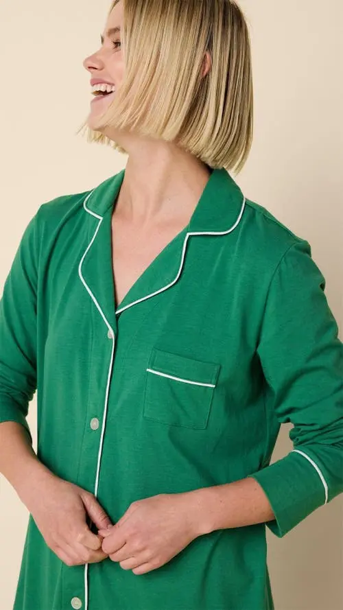 THE CAT'S PAJAMAS Classic Solid Pima Knit Pajama Set - Pine