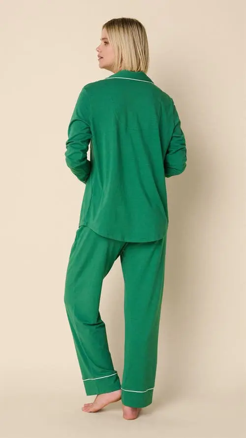 THE CAT'S PAJAMAS Classic Solid Pima Knit Pajama Set - Pine