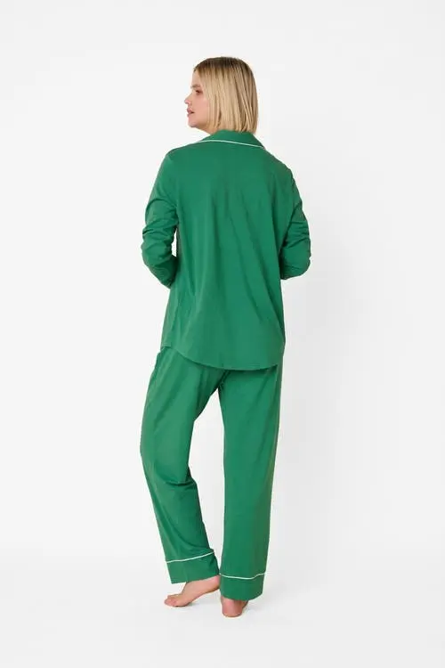 THE CAT'S PAJAMAS Classic Solid Pima Knit Pajama Set - Pine