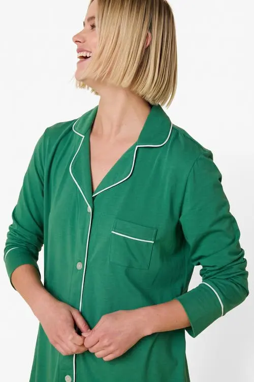 THE CAT'S PAJAMAS Classic Solid Pima Knit Pajama Set - Pine